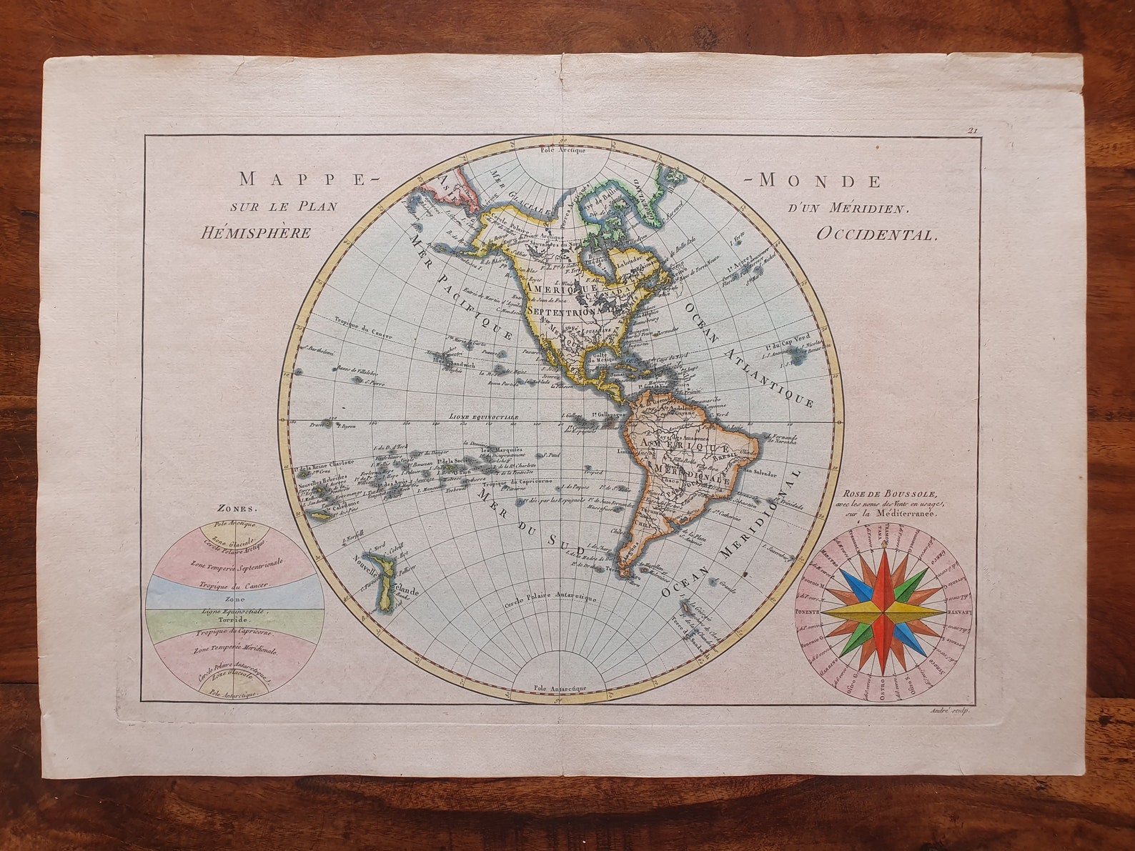 1762 Hand-colored Engraving - Maps - World Map (americas. New Zealand ...