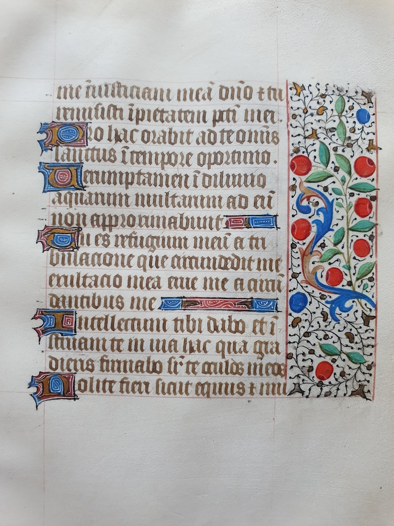 Rare, Enluminure : Feuillet De Manuscrit Medieval Sur Parchemin - Xveme ...