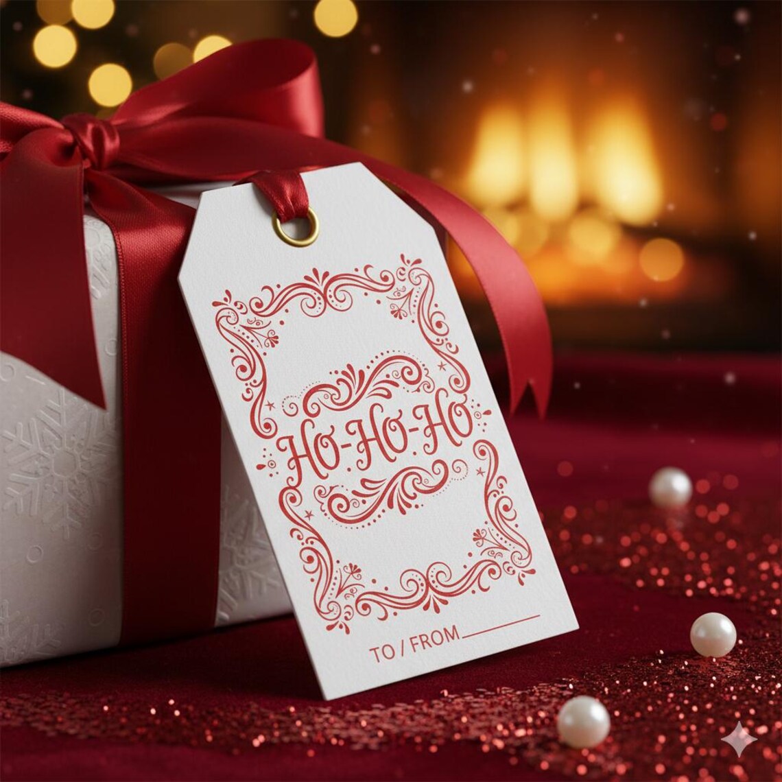 Red and White Christmas Gift Tags PNG – Printable Labels (digital ...
