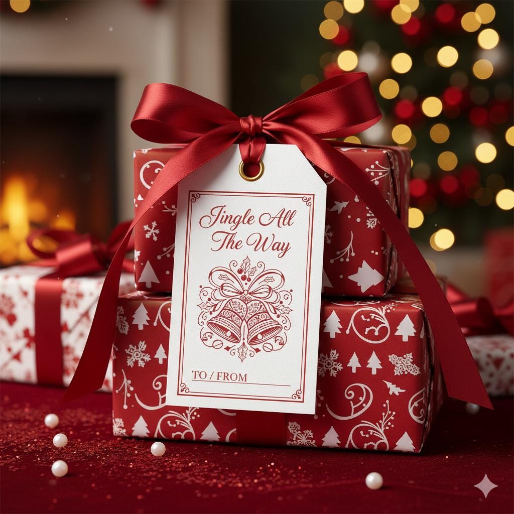 Red and White Christmas Gift Tags PNG – Printable Labels (digital ...