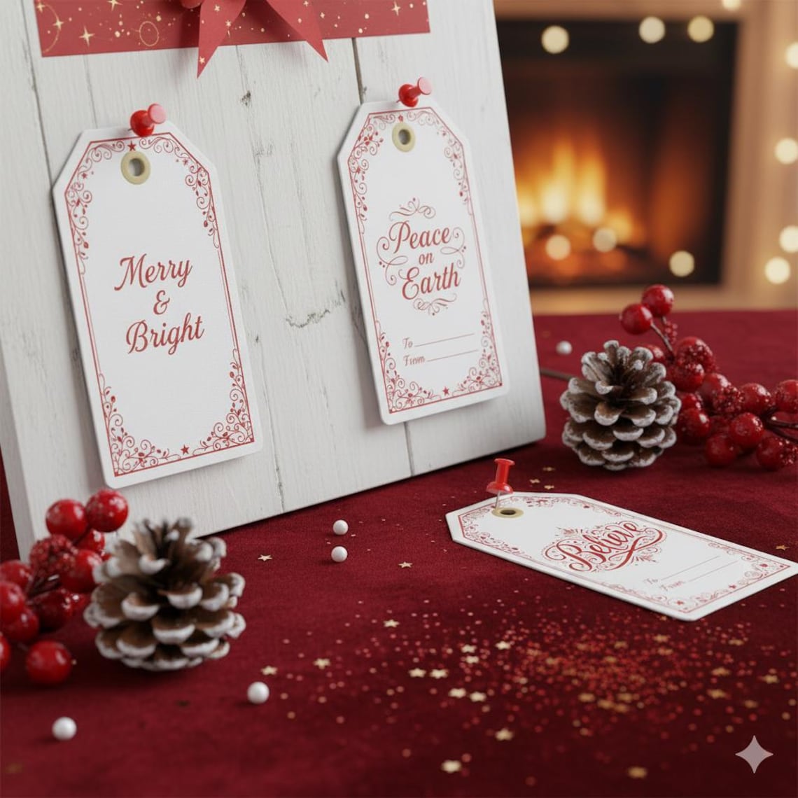 Red and White Christmas Gift Tags PNG – Printable Labels (digital ...