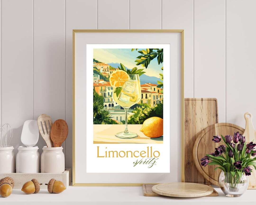 Limoncello Spritz Poster, Retro Cocktail Art Print, Kitchen Decor, Wall ...