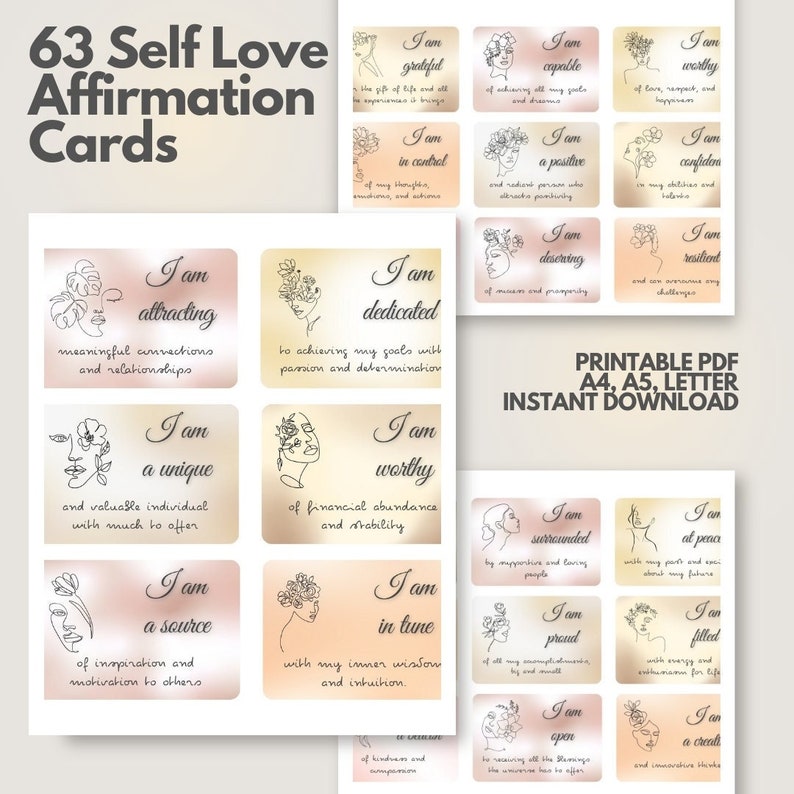 63 Self Love Affirmation Cards, Printable Affirmation Card ...