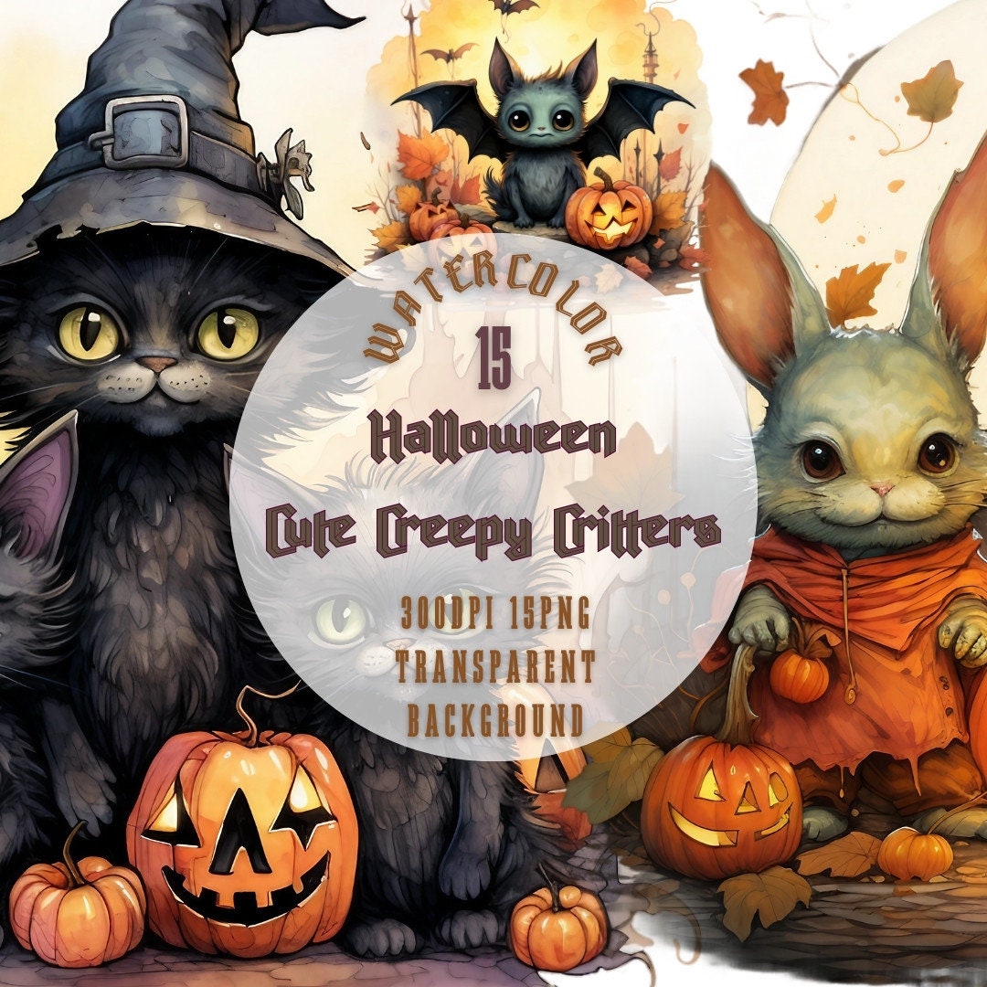 Cute Creepy Critters Halloween Clipart Bundle Halloween 300DPI ...