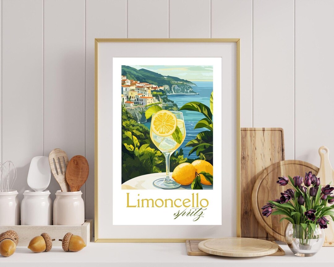 Limoncello Spritz Poster, Retro Cocktail Art Print, Kitchen Decor, Wall ...