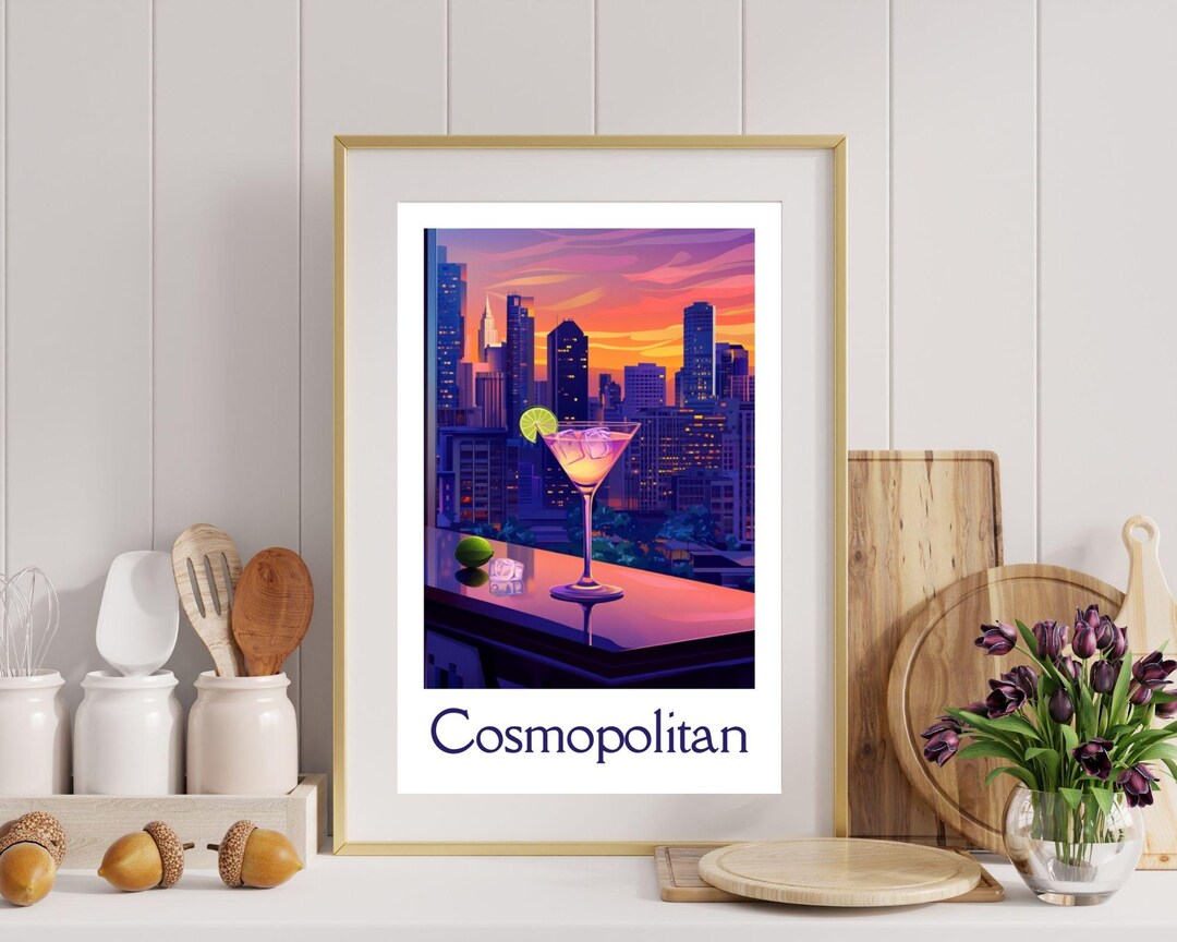 Cosmopolitan Poster, Retro Cocktail Art Print, Kitchen Decor, Wall Art ...