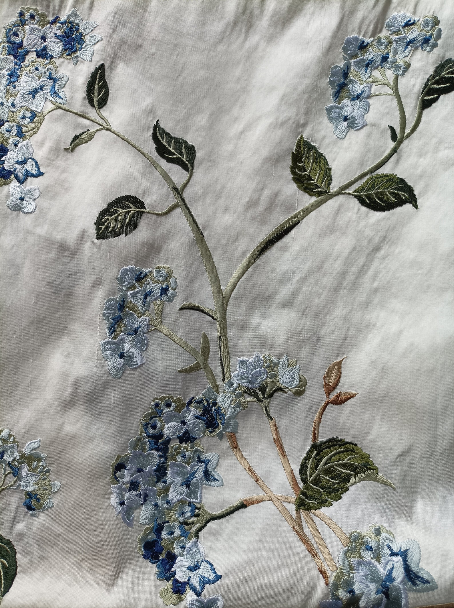 Hydrangea: Chinoiserie Embroidered Drapery on White Silk Doupioni DP-1 ...