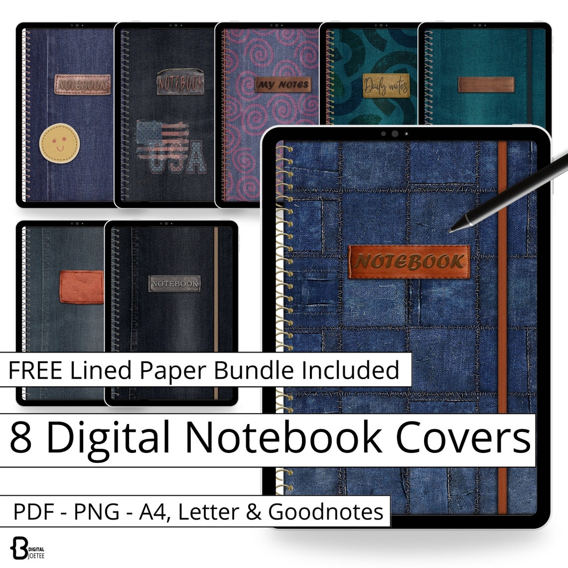 Digital Notebook Cover, Instant Download, Printable, Jeans Look Texture ...