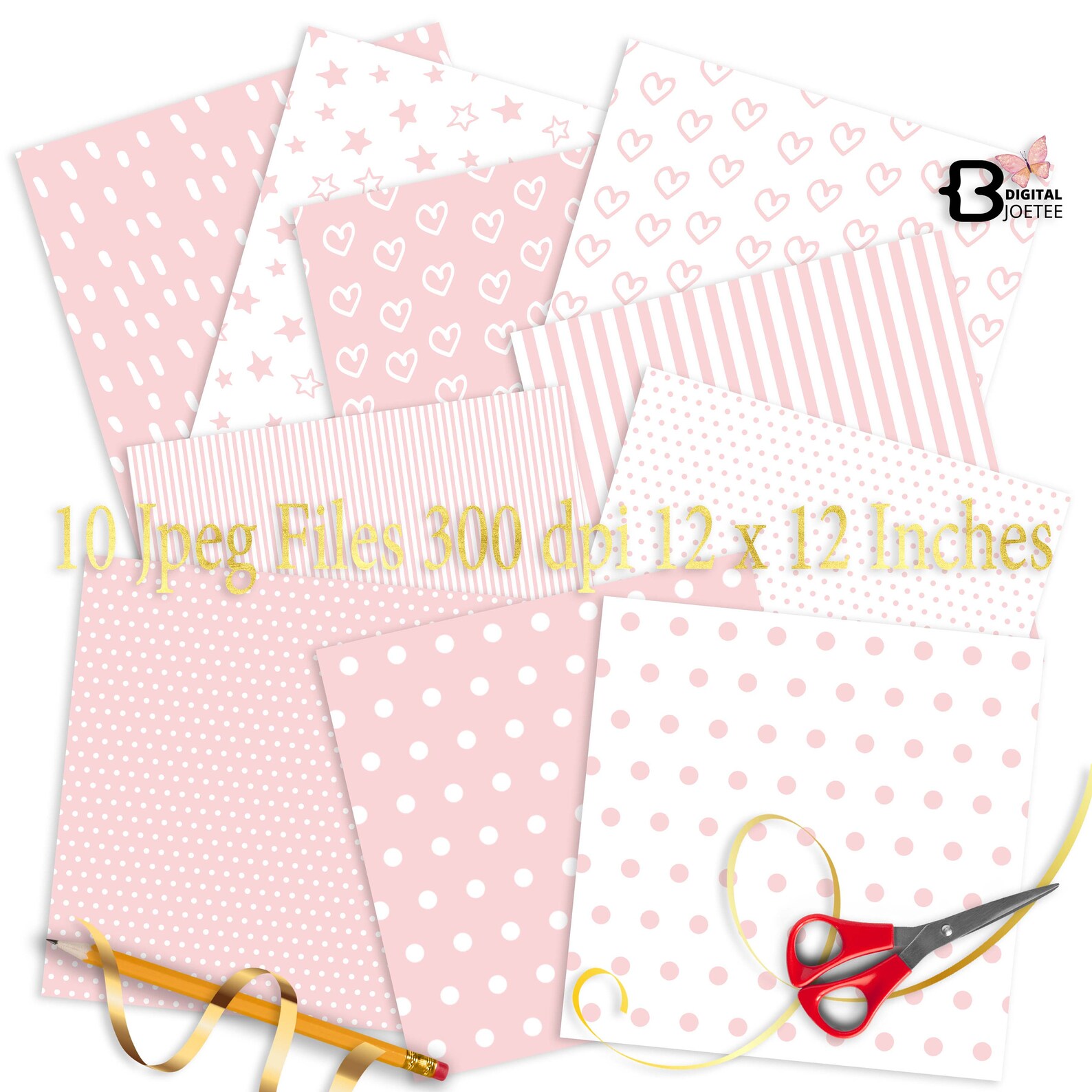 Baby Girl Doodles Digital Paper, Pink Baby Shower Paper Pack, Pastel ...