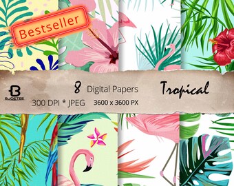 Tropical Digital Paper, Summer Digital Paper, Flower Paper, Summer ...