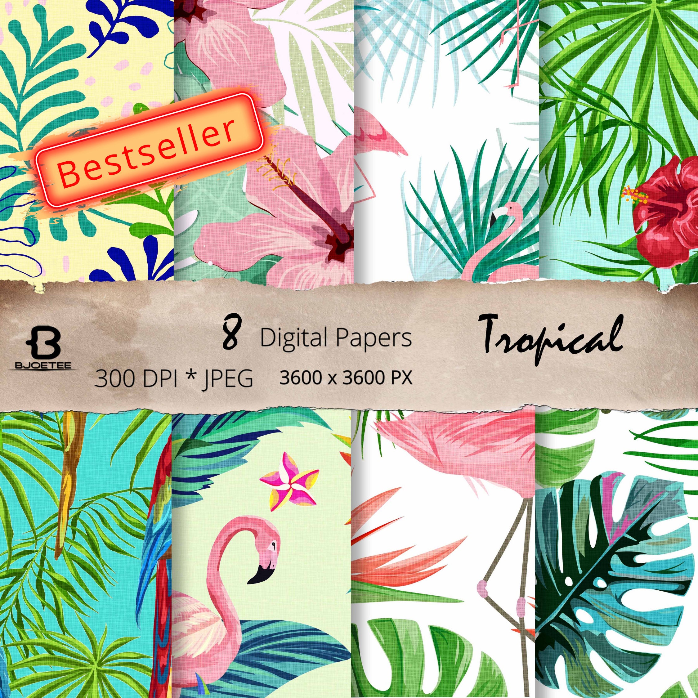 TROPICAL DIGITAL PAPER Summer Digital Paper Flower Paper Summer Paper ...