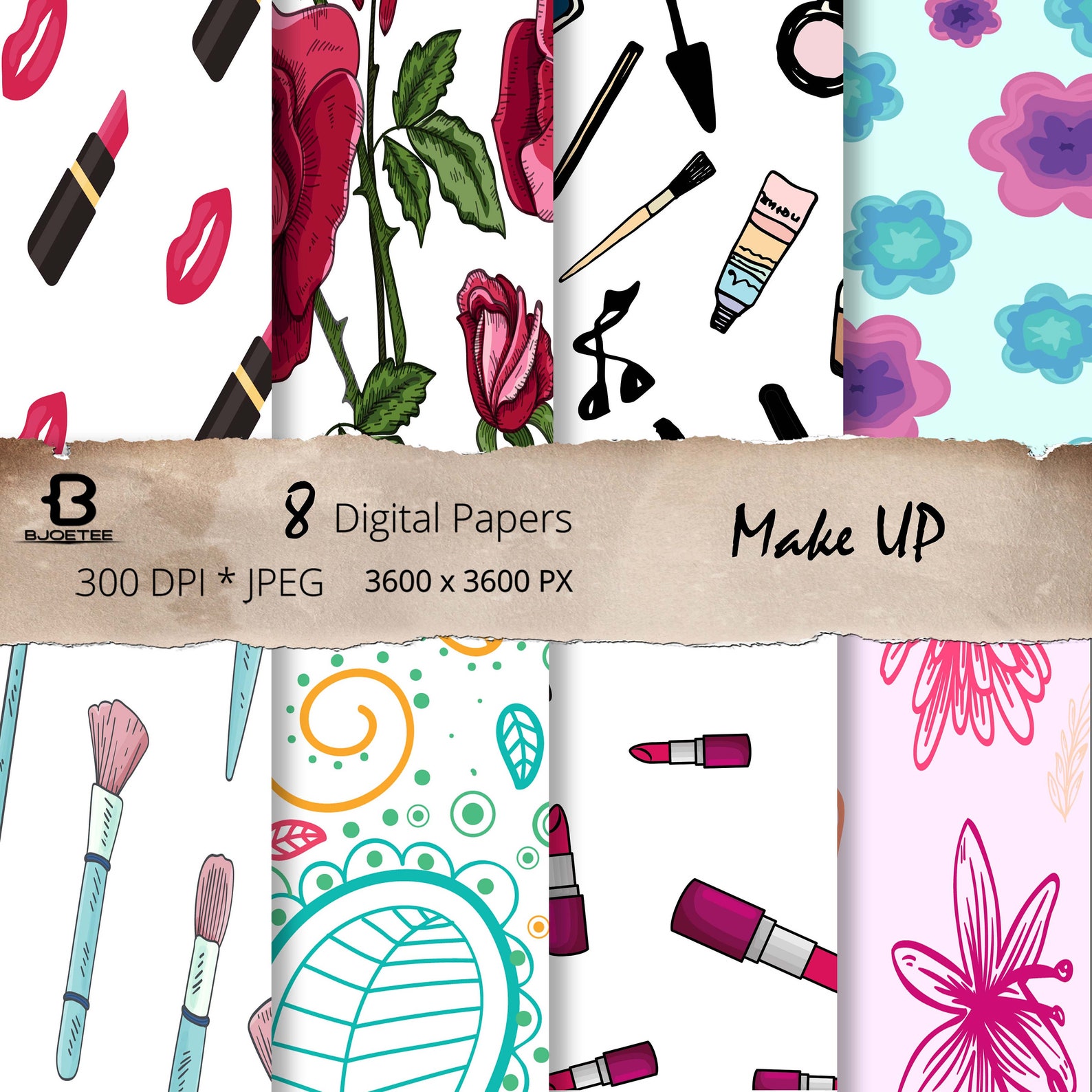 Makeup Digital Paper Digital Paper Pack Makeup Digital Paper Beauty ...
