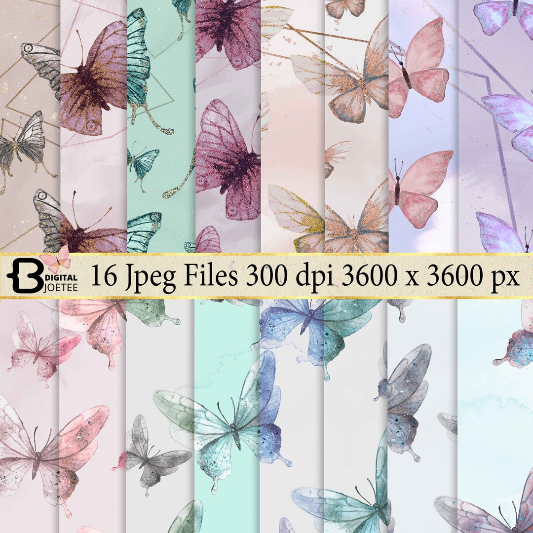 Pastel Butterflies Digital Paper Watercolor Pastel Craft Paper Pack ...