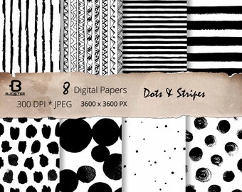 Digital Papers Black & White Digital Paper Pack Paint Brush - Etsy