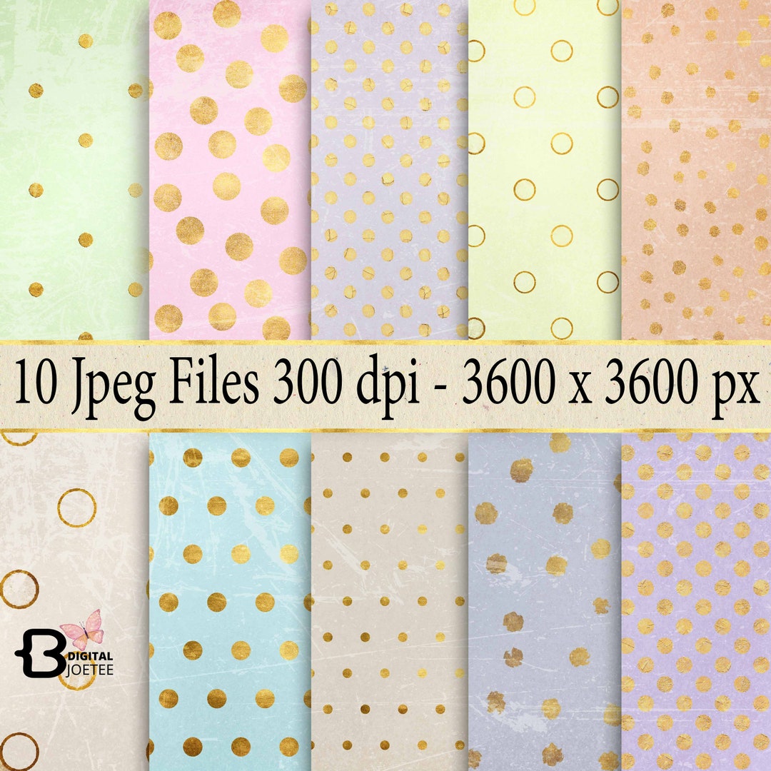 Gold Polka Dots Digital Paper Dots Background Pastel Gold Dots ...