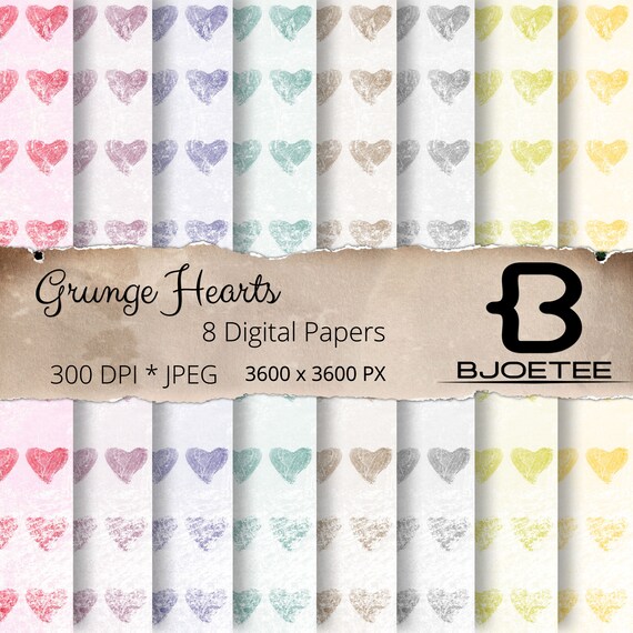 Vintage Pastel Hearts Digital Paper Grunge Retro Digital | Etsy