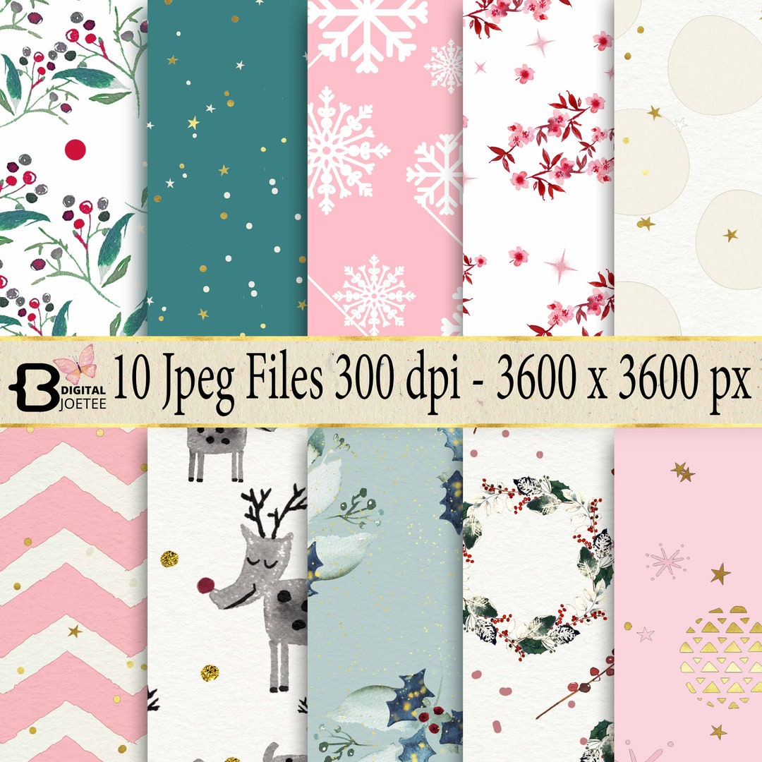 Digital Christmas Printable Paper Xmas Scrapbook Paper Pink Pastel ...