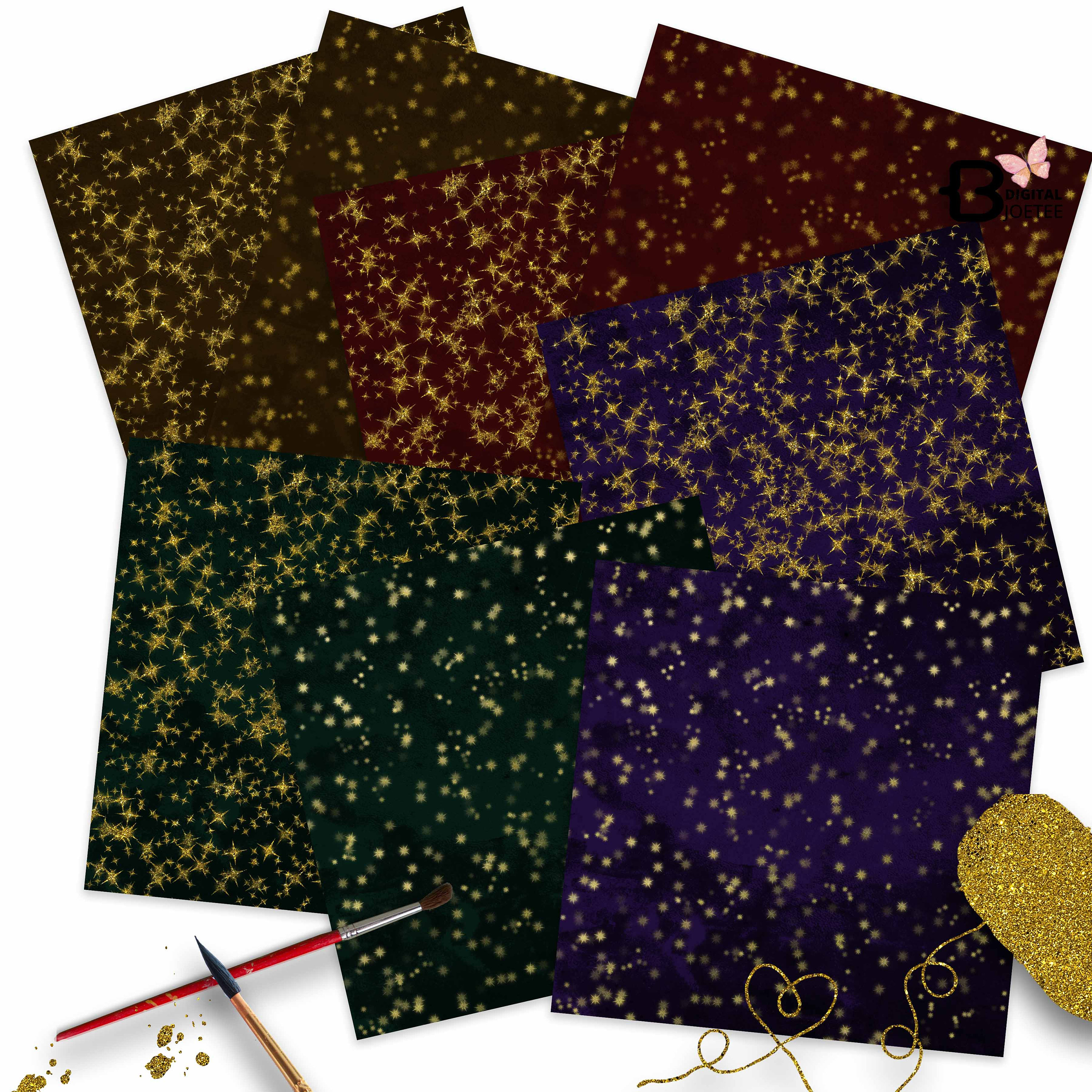 Starry Night Paper Stars Digital Paper Collage Paper Scrapbook Paper ...