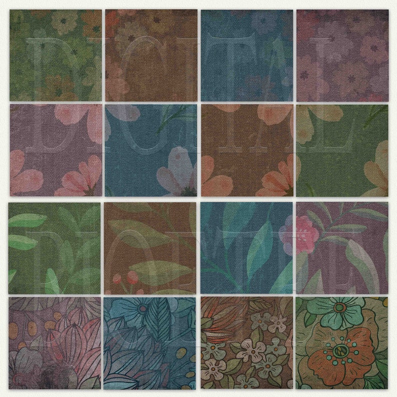 Floral Flower Paper, Digital Paper, Botanical Background, Grunge ...