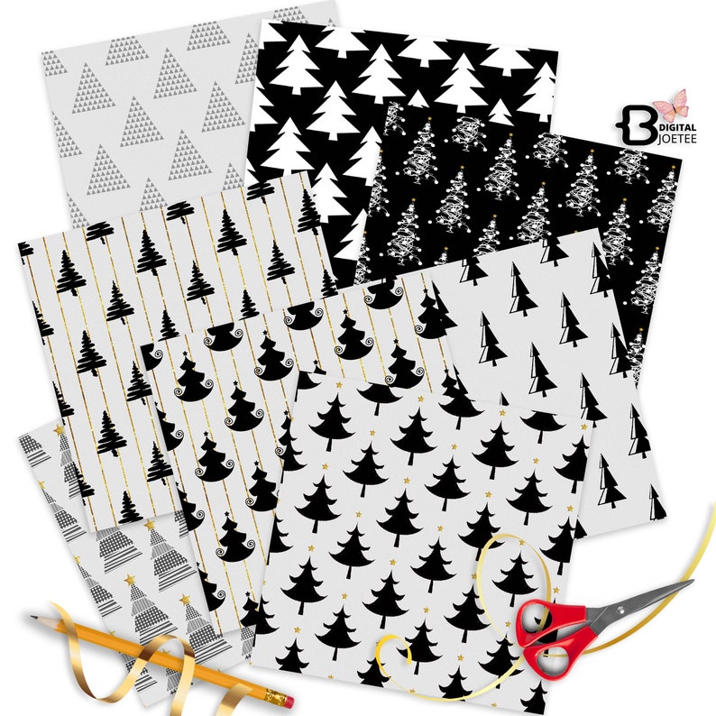 Christmas Clipart, Xmas Digital Paper, Black White Paper, Christmas ...