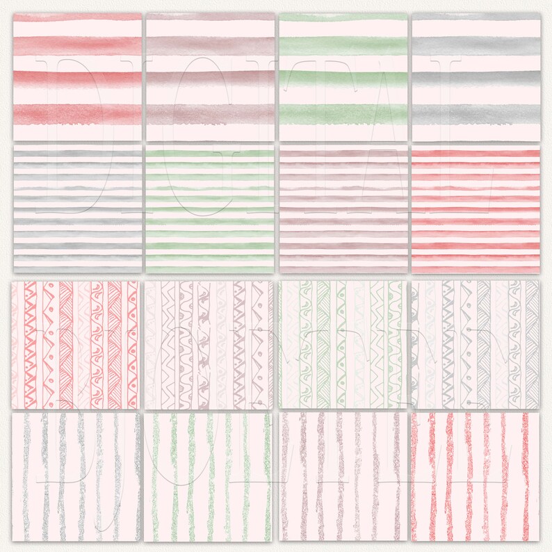 Pastel Watercolors, Doodle Papers, Stripes Digital Paper, Digital Paper ...