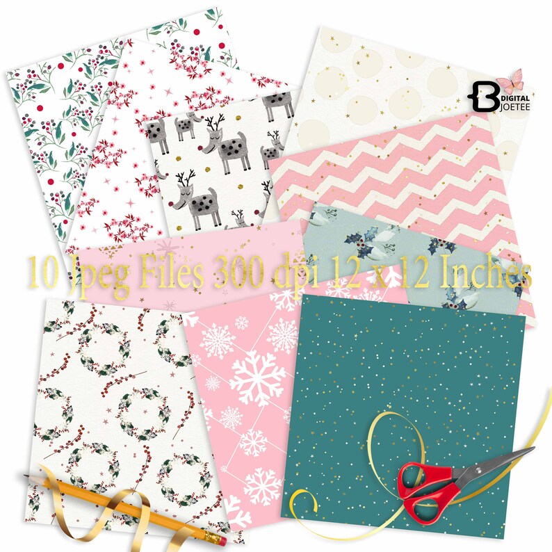 Digital Christmas Printable Paper Xmas Scrapbook Paper Pink Pastel ...