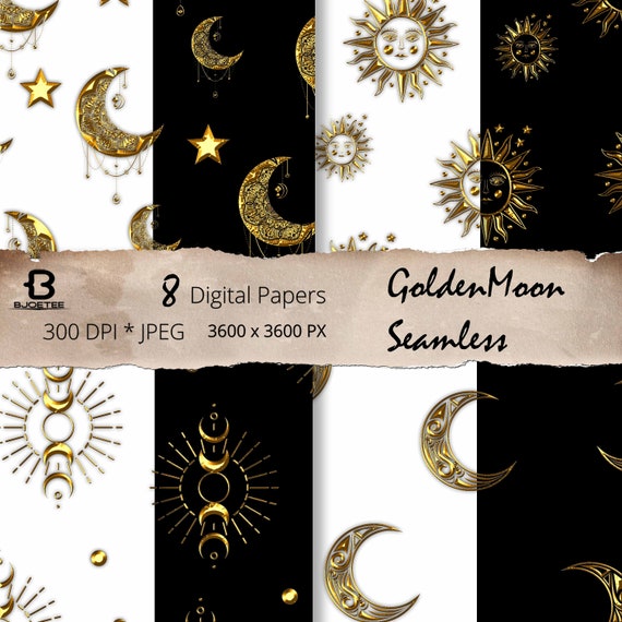 Celestial Paper Gold Moon Pattern Mystical Moon Clipart | Etsy