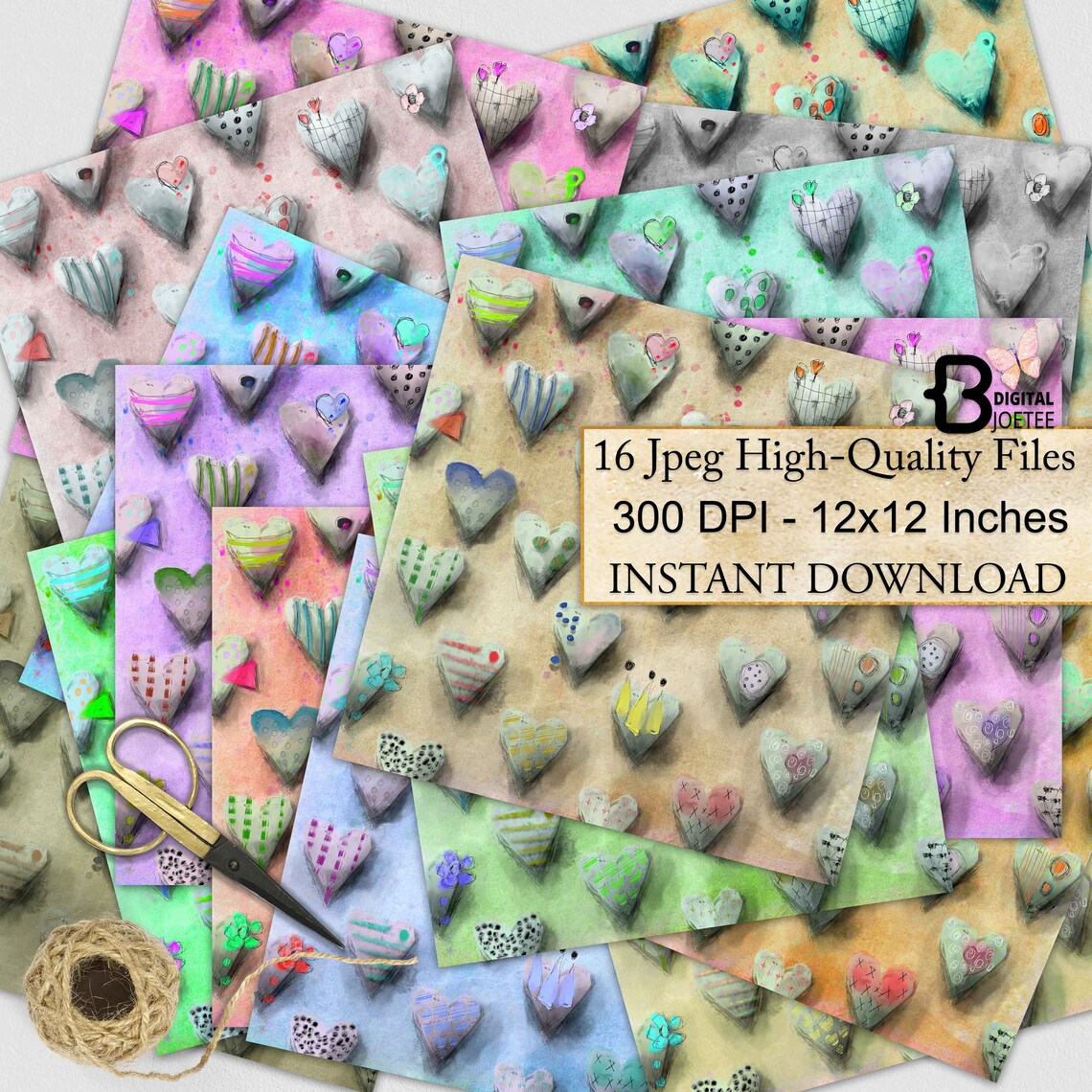 Hearts Scrapbook Digital Paper Heart Background - Etsy