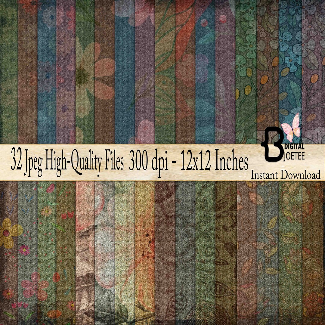 Floral Flower Paper, Digital Paper, Botanical Background, Grunge ...