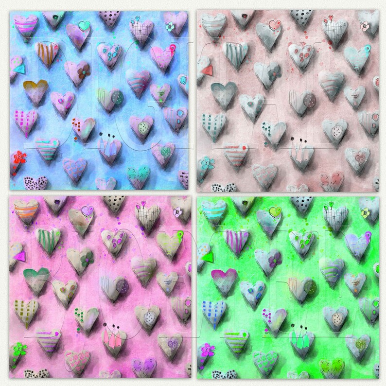 Hearts Scrapbook Digital Paper Heart Background - Etsy