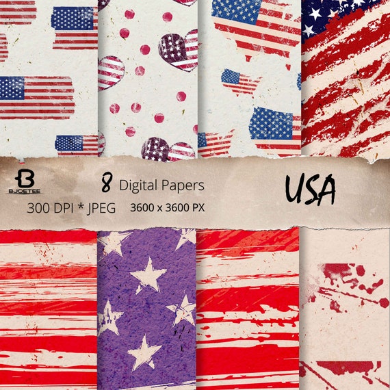 USA Flag Digital Paper Scrapbook Papers Digital Paper Pack - Etsy