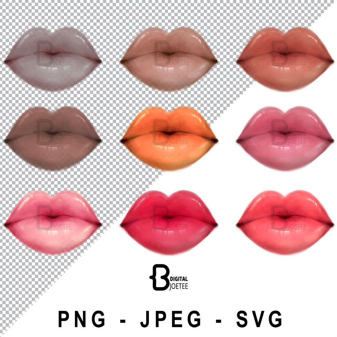 Pastel Glossy Lips Clipart, Female Mouth, Png Jpeg Svg, Hand Drawn ...