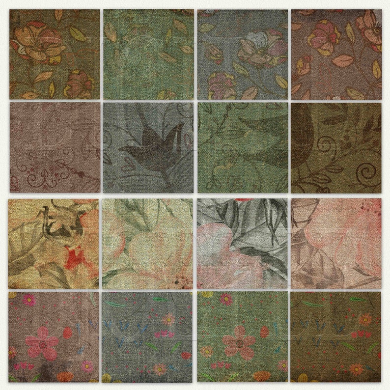 Floral Flower Paper, Digital Paper, Botanical Background, Grunge ...