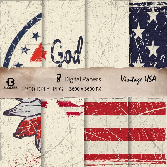 American Flag Scrapbook Grunge Patriotic 4th Of July Digital Paper