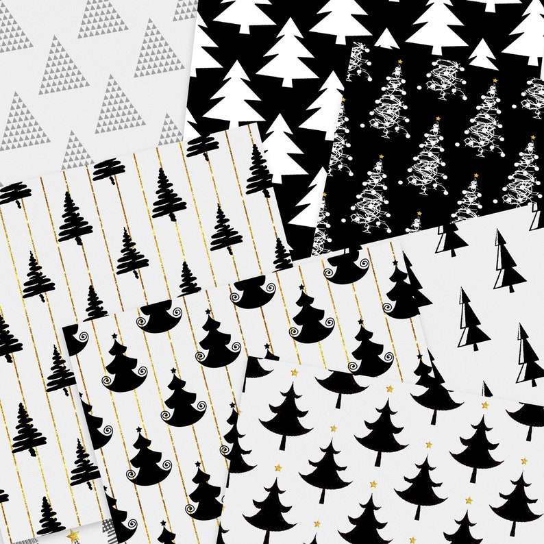 Christmas Clipart, Xmas Digital Paper, Black White Paper, Christmas ...