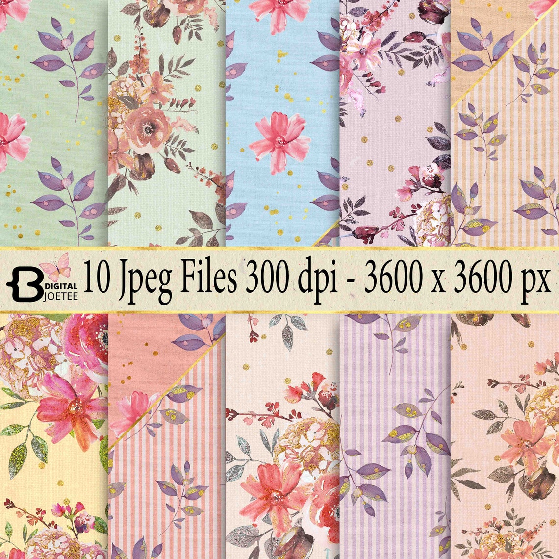 Pastel Watercolor Digital Paper Shabby Chic Watercolor Roses Background ...