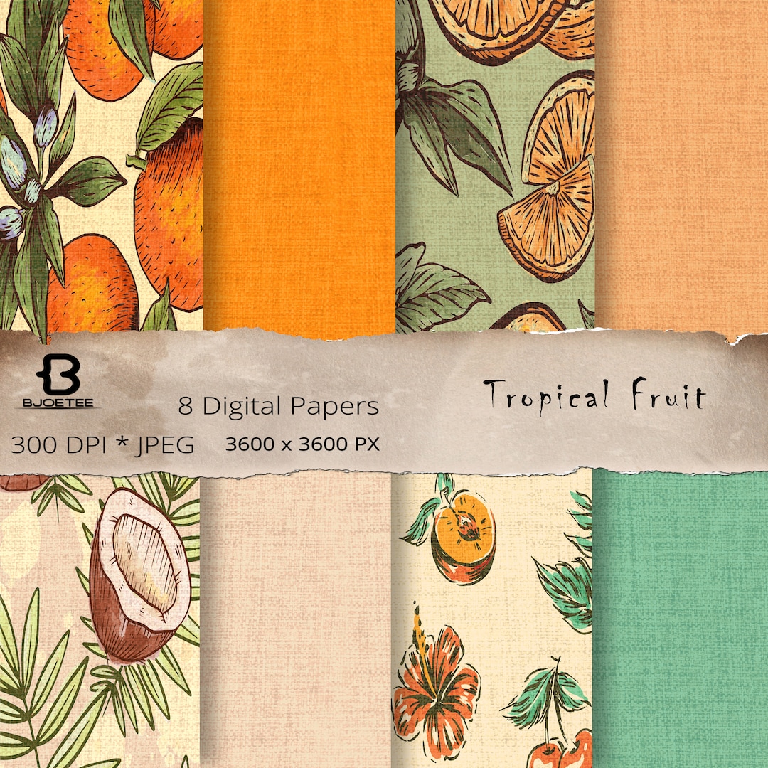 Tropical Fruit Digital Paper Vintage Fruit Scrapbooking Paper Digital ...