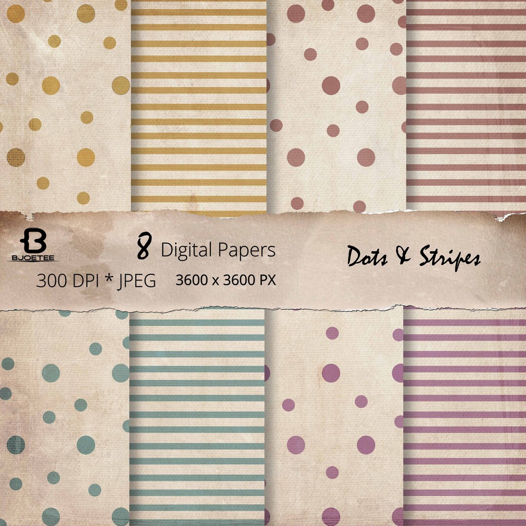 Dots Stripes Paper Digital Paper Scrapbooking Paper Printable Papers ...