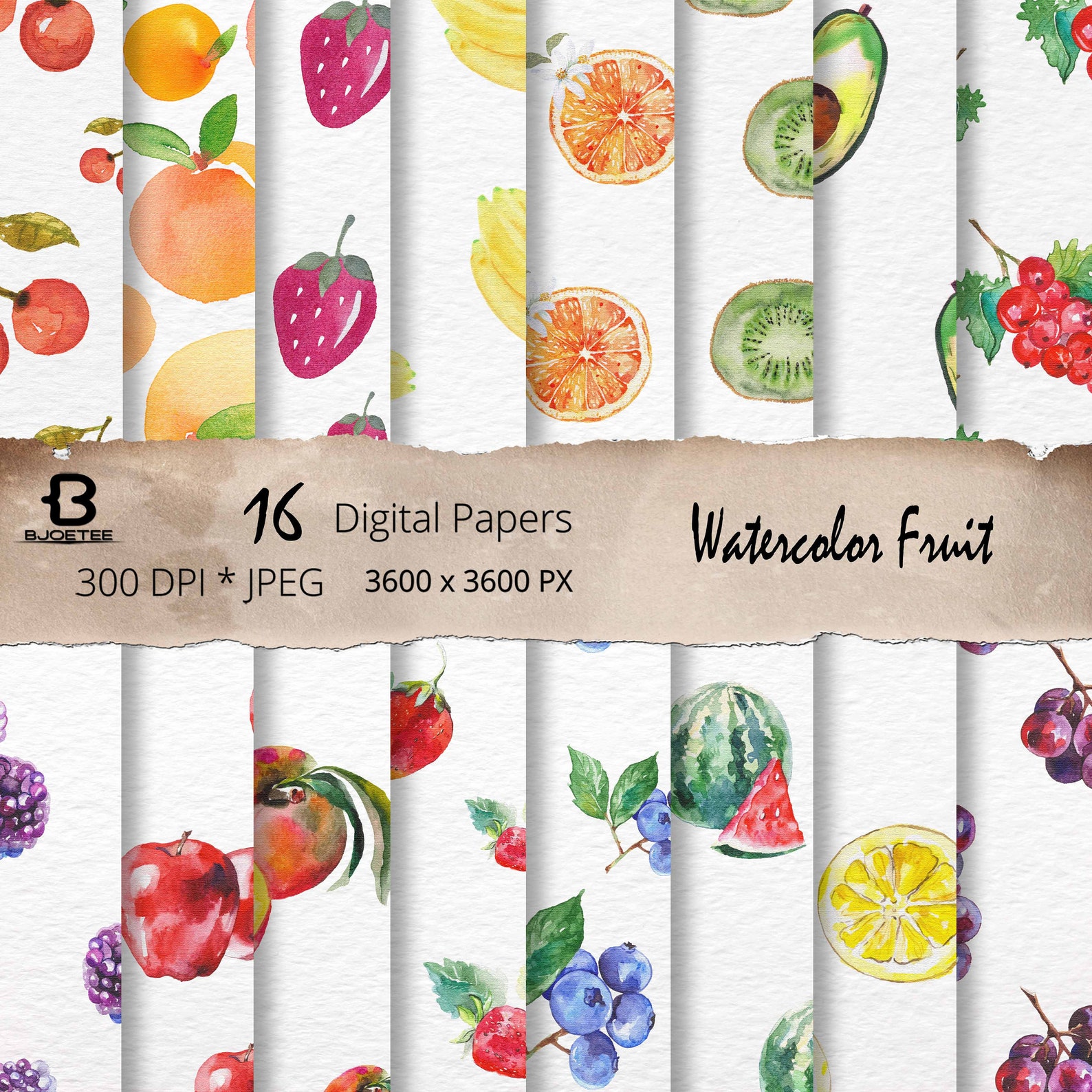 Summer Fruit Digital Paper Summer Fruit Scrapbooking Paper Digital ...