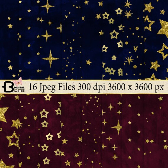 Gold Stars Digital Paper Starry Night Backgrounds Celestial | Etsy