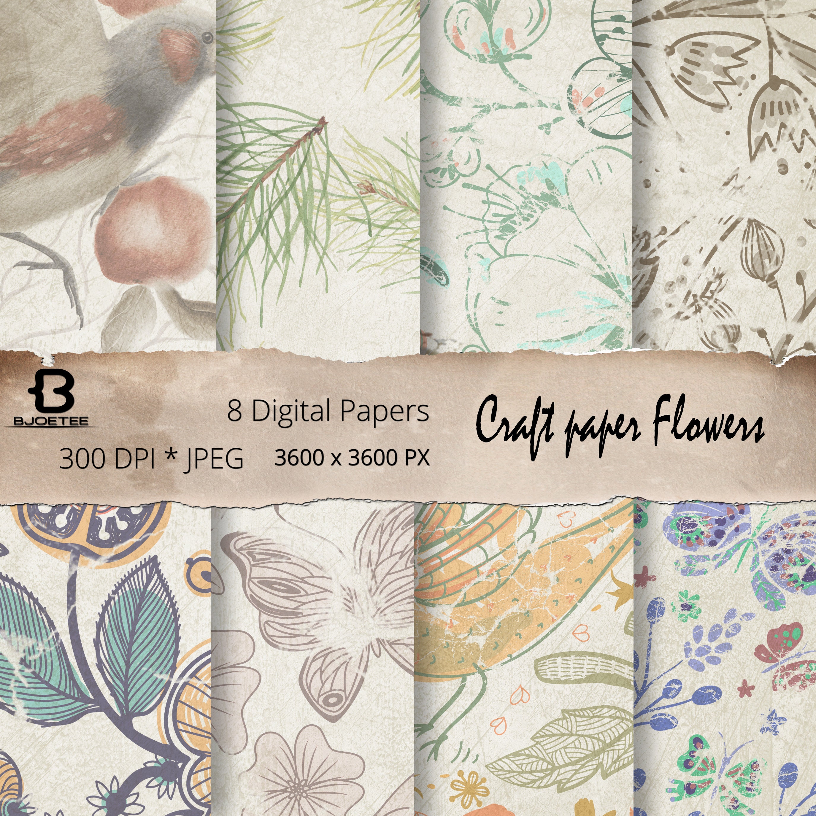 Floral Digital Paper Shabby Chic Paper Botanical Paper Floral ...