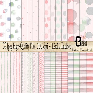 Pastel Watercolors, Doodle Papers, Stripes Digital Paper, Digital Paper ...