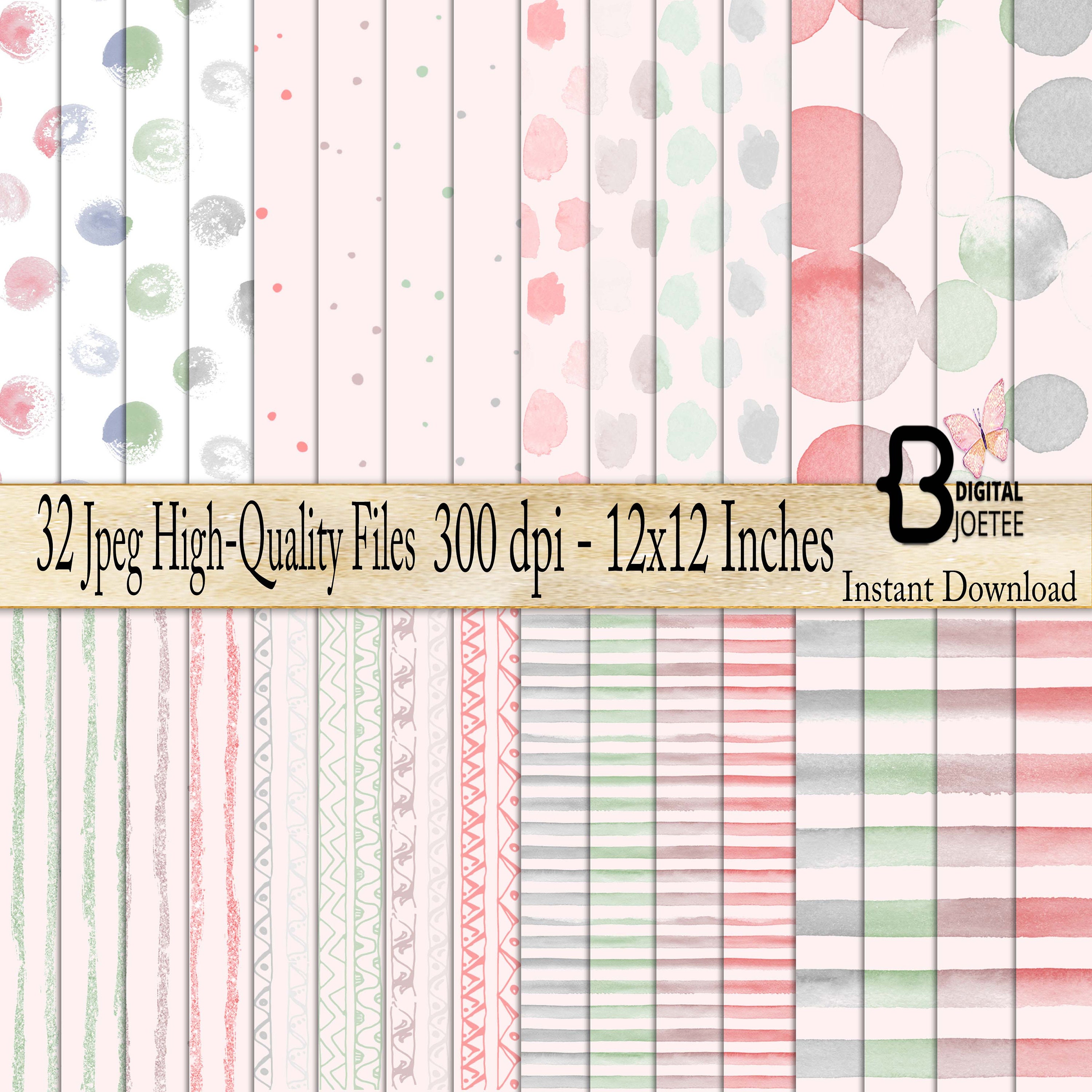 Pastel Watercolors, Doodle Papers, Stripes Digital Paper, Digital Paper ...
