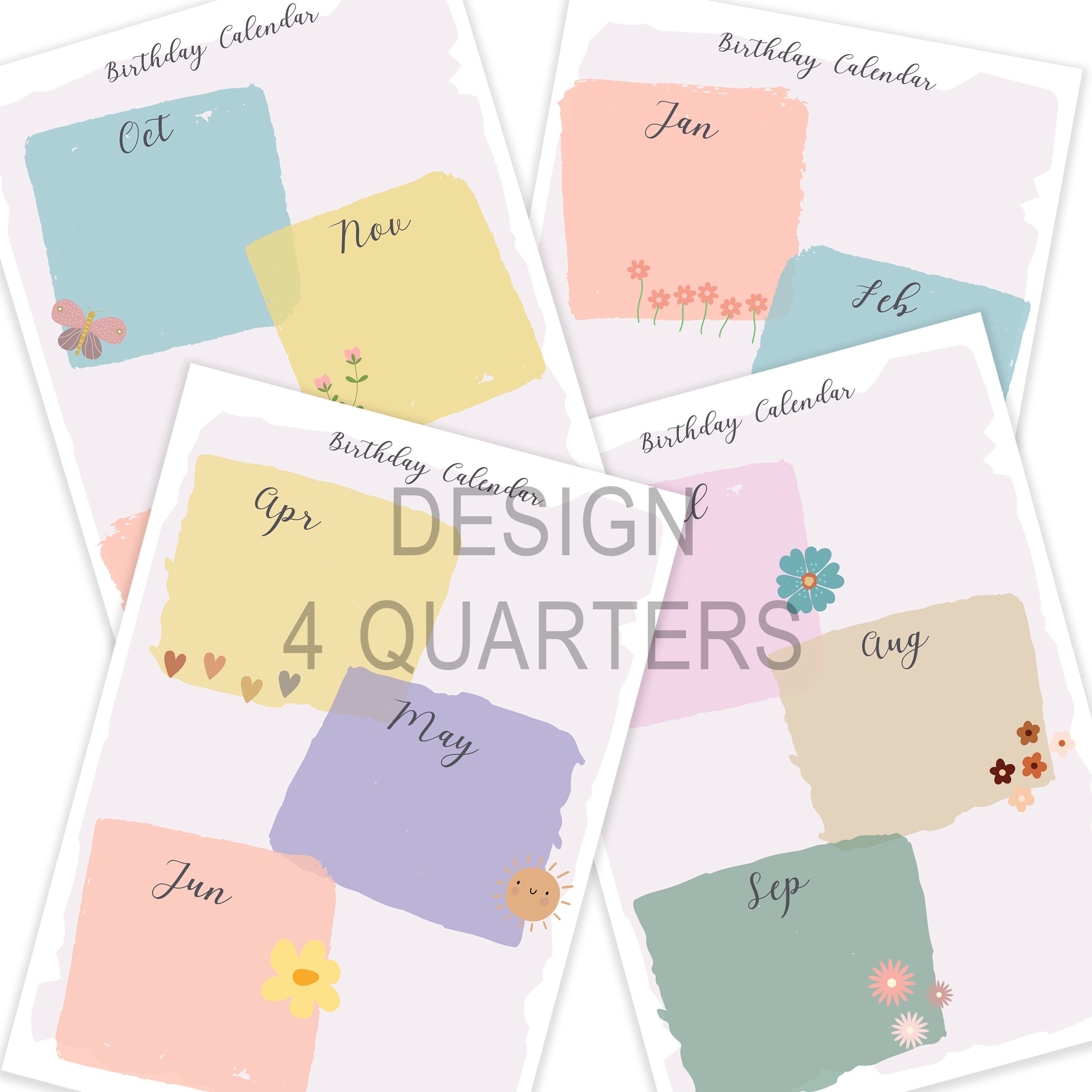 Printable Birthday Calendar, Jpeg and PDF File, Happy Boho Colors ...