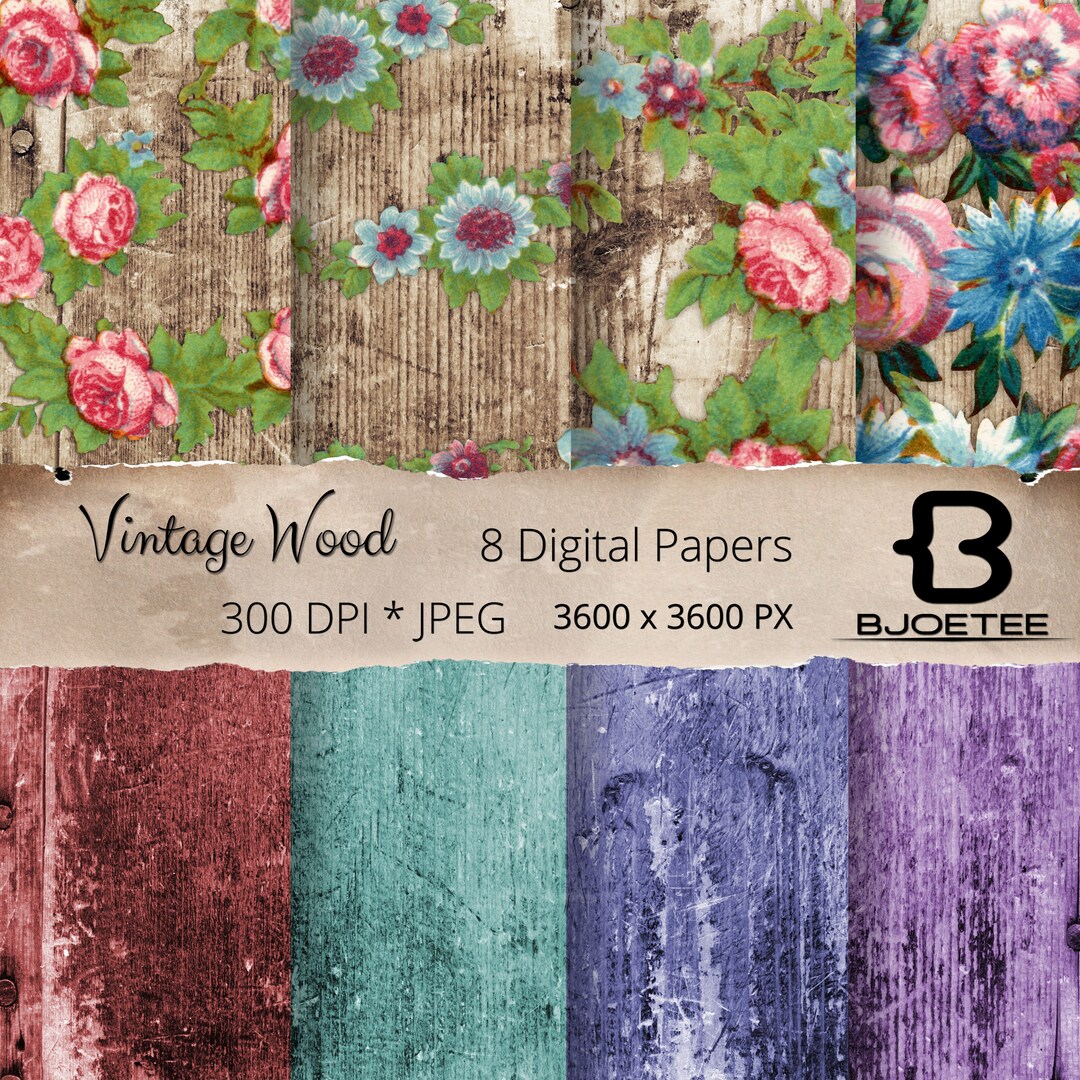 Vintage Wood Paper, Digital Paper, Floral Papers, Digital Background ...
