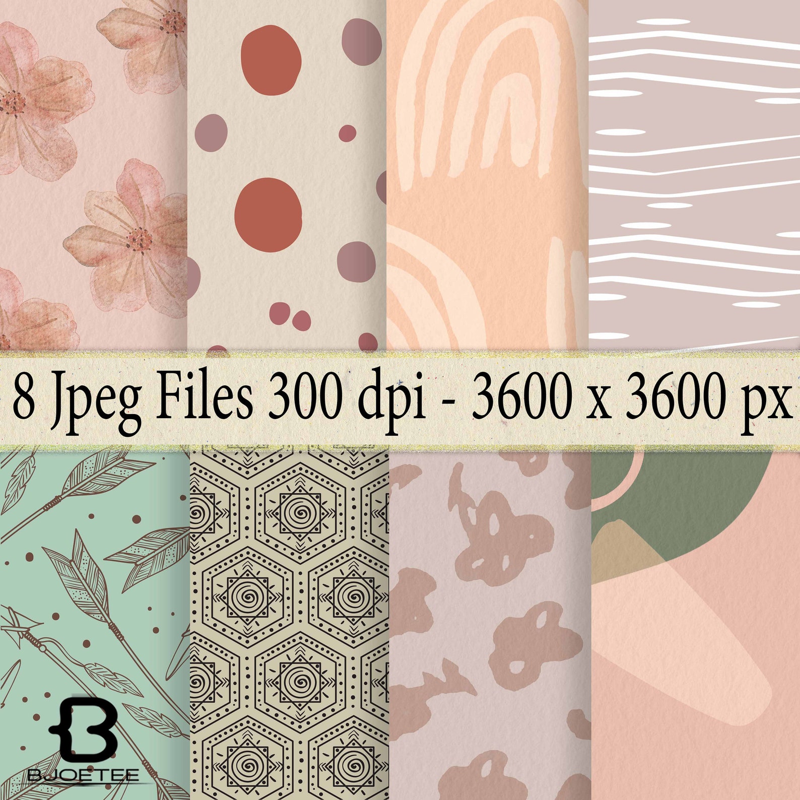 Boho Digital Paper Pack, Craft Papers, Boho Scrapbook Paper, Boho ...