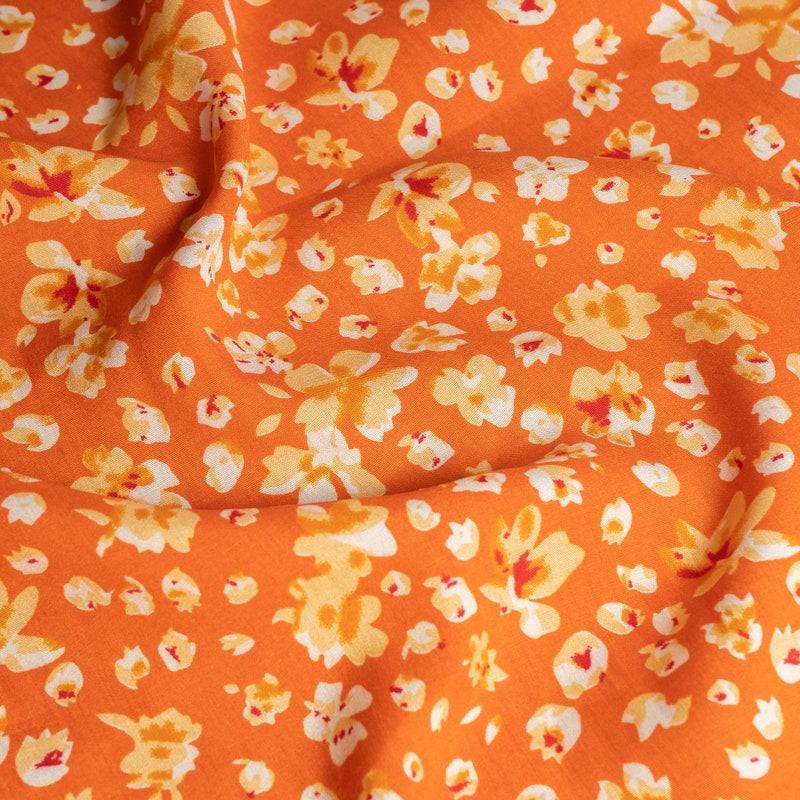Orange Floral Fabric - Etsy