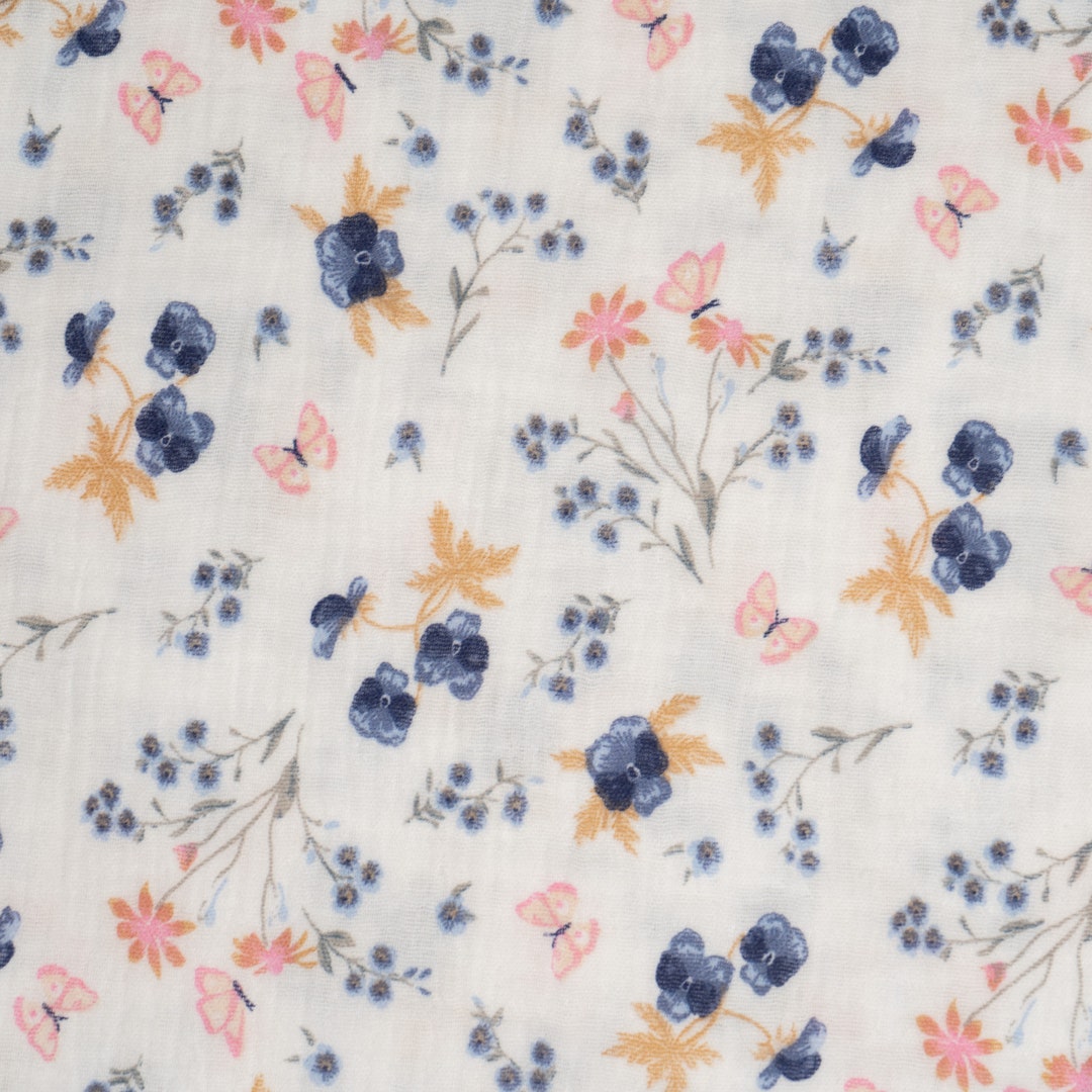 Double Gauze Fabric, Blue Floral, 100% Cotton Muslin - Etsy
