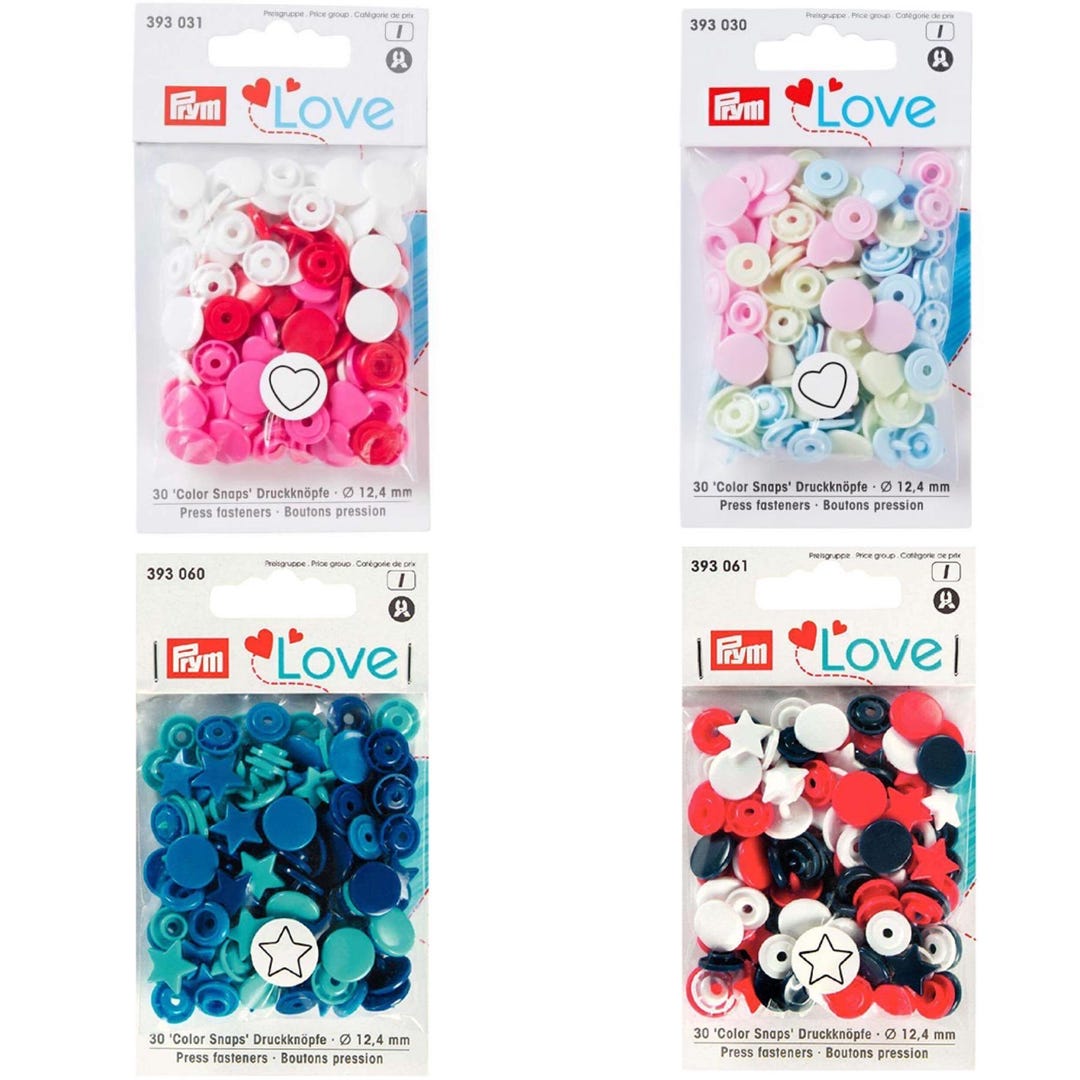 Prym Colour Snaps, 12.4mm Diameter Hearts and Stars Shaped Non-sew Snap ...