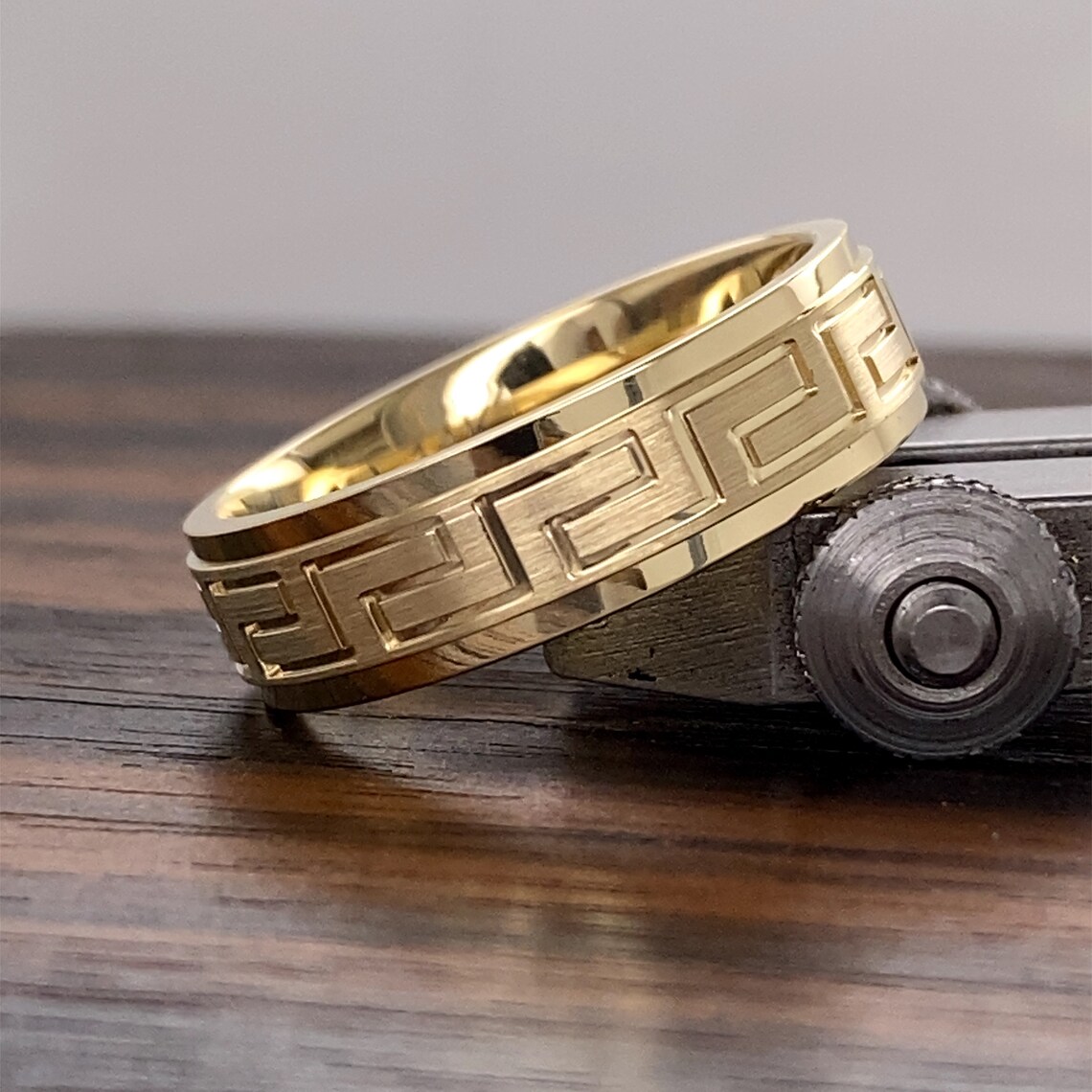 14K Gold Classic Greek Key Wedding Band 6MM 14K Men's - Etsy